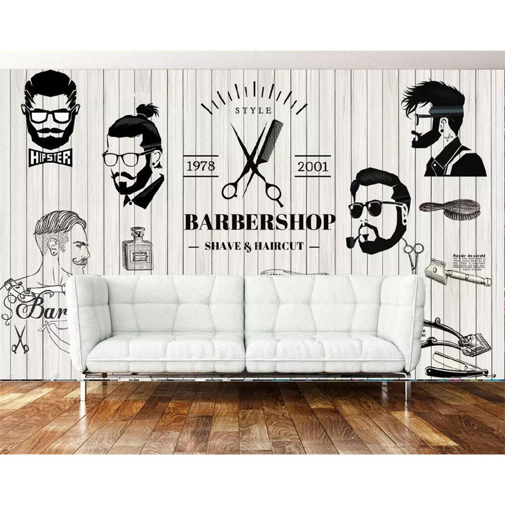 custom Modern Wooden Board Barber Shop Wallpaper Hair Salon Hairstyle ...