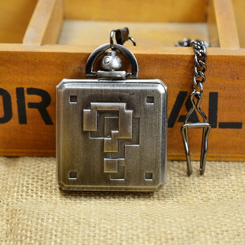 Fashion Question Mark Square Large Dial Flip Pocket Watch Retro ...