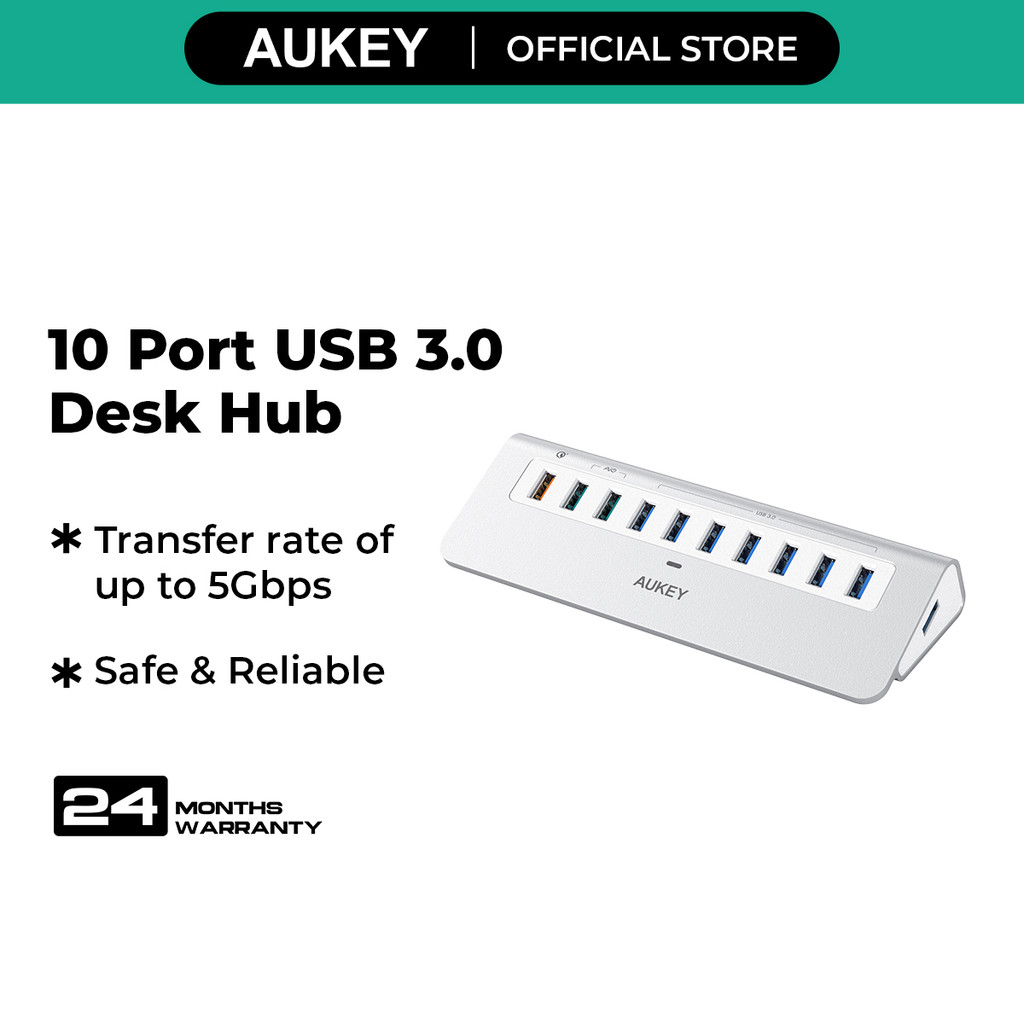 Aukey CB-H6S 10-Port Aluminium Powered USB Hub | Shopee Malaysia