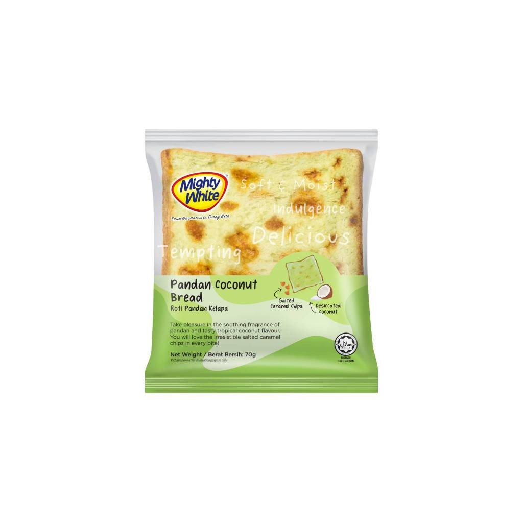 MIGHTY WHITE Butterscotch Raisin Chocolate Chips Pandan Coconut Bread 70G | Shopee Malaysia