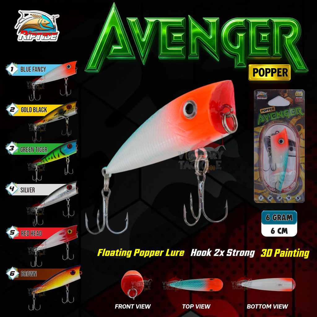 LURE MINNOW FISHING BAIT Riptide Avenger Popper Floating Popper Lure 6 ...