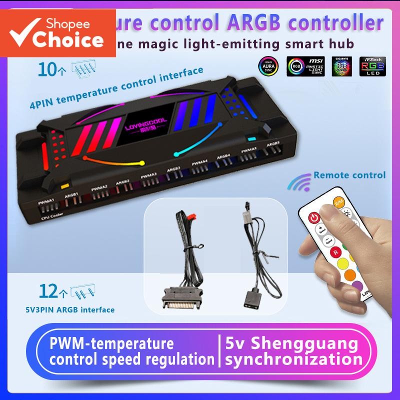 3in1 ARGB Controller 4Pin PWM 5V 3Pin ARGB Cooling Fan Smart Remote ...