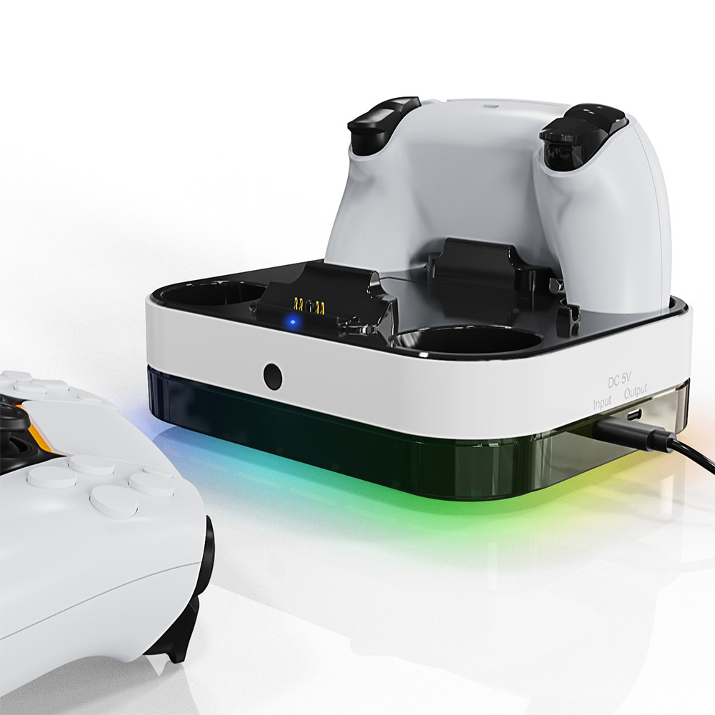 For PS5 Dual Controller Charging Dock with RGB Light Charging Station ...