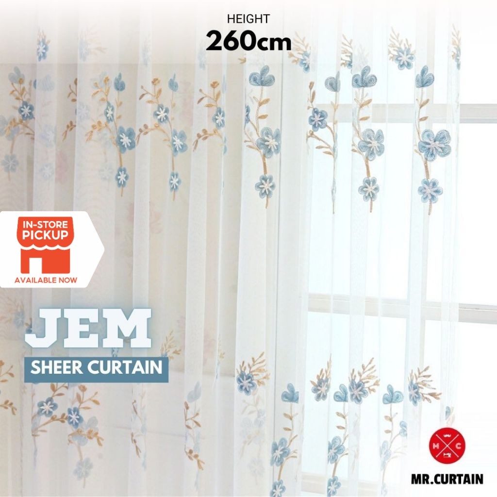 MR.CURTAIN Jem Sheer Langsir Lace Bersulam Bunga Siap Jahit Cangkuk ...