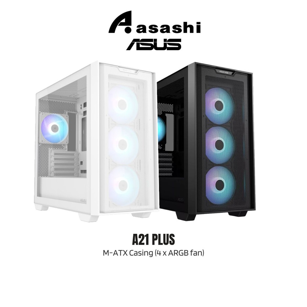 Asus A21 PLUS Mesh Front TG PC Case M-ATX Casing (4 x ARGB FAN) - Black ...