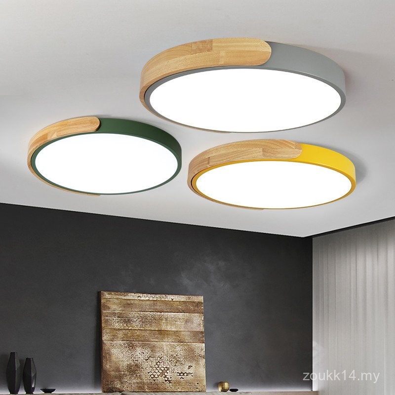 Lampu Bilik Tidur Pintar Gaya Nordic Kayu Pepejal LED Bulat Mudah ...