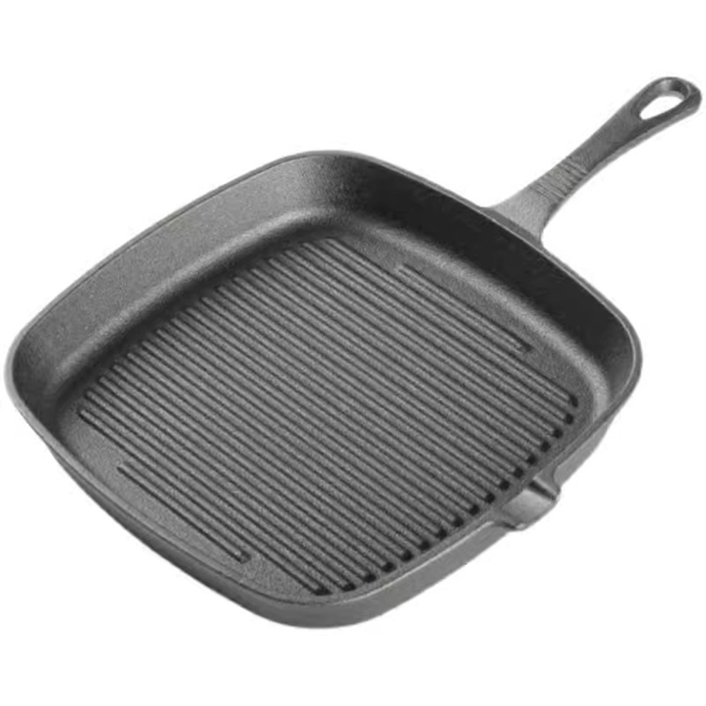 Cast Iron Household Square Stripes Frying Steak Pan Non-coated No ...