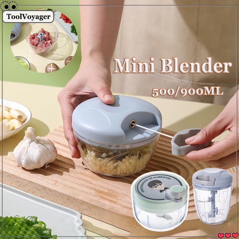 500/900ML Mini Blender Garlic Chopper Hand Pull Rope Chopper with Turbo ...