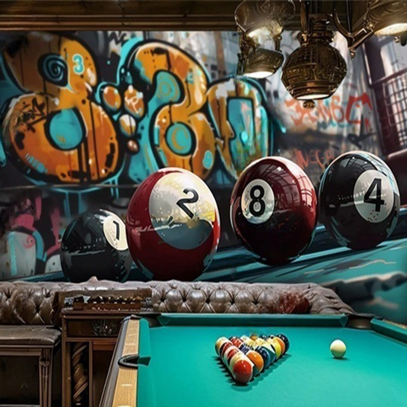 Custom Graffiti Billiards Wall Paper Snooker Room Billiards Hall ...