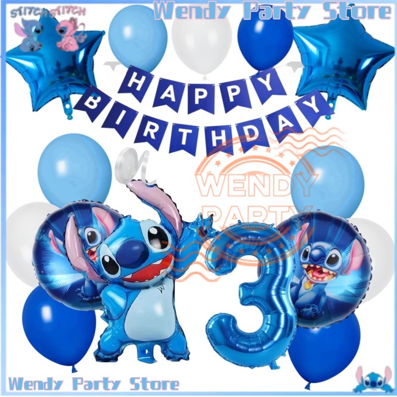 Disney Lilo & Stitch Balloons Blue Number Happy Birthday Banner Foil ...