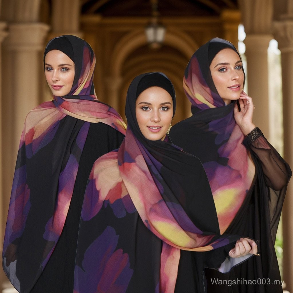 Selendang Panjang Chiffon Cetak Digital Gaya Etnik Baharu untuk Wanita ...