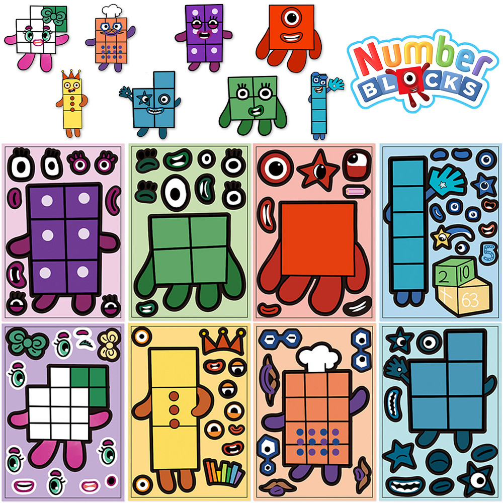 MUYA 8 Sheets/Set Numberblocks Stickers Waterproof Make a Face Puzzle ...