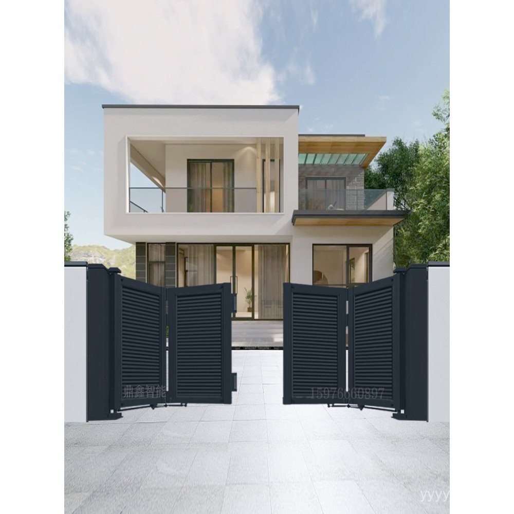 Vila Gate Halaman Pintu Aluminium Aloi Pagar Elektrik Double Garaj ...