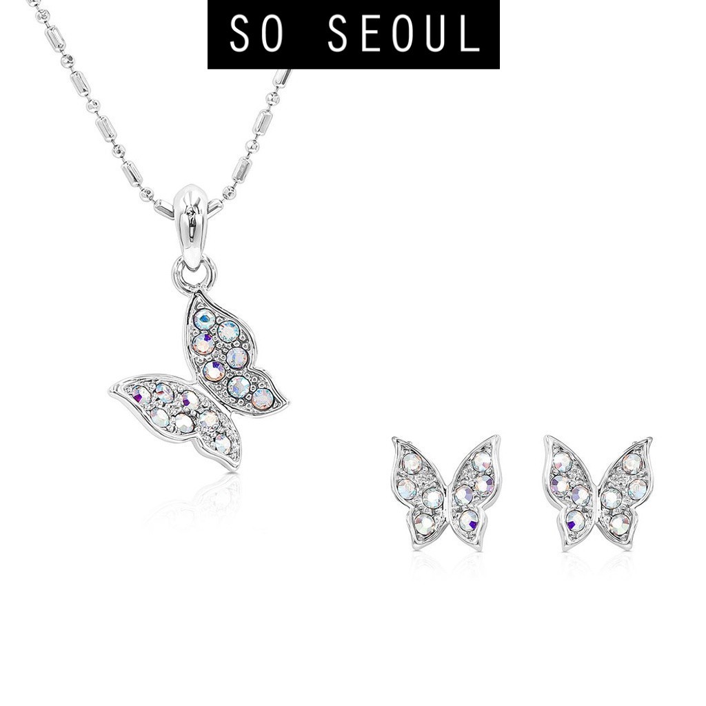 SO SEOUL Caria Flying Butterfly Aurore Boreale Crystal Stud Earrings ...