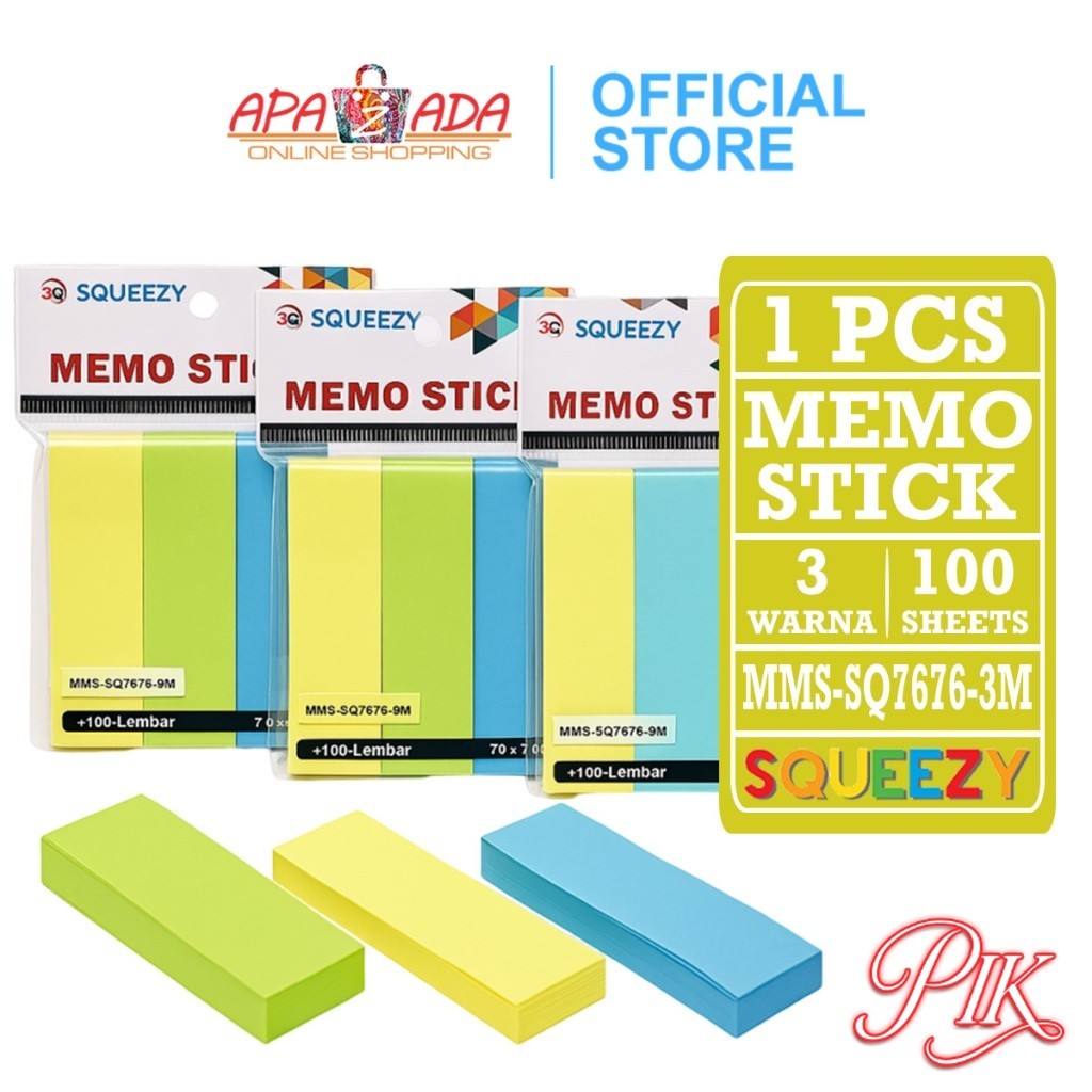 Sticky Note Strip Color 100 Sheets / Memo Stick Squeezy 3 Colors MMS ...