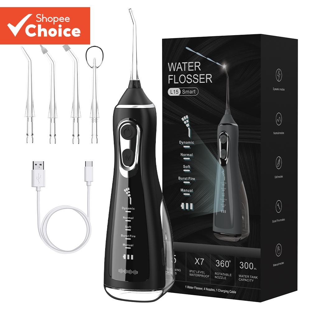 1pcs Water Dental Flosser Oral Irrigator,300ml 5 Modes 4 Jet Tips ...