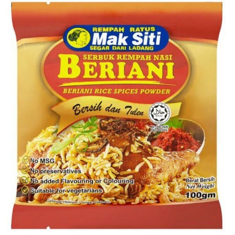 Mak Siti Rempah Biryani 100gm | Rempah Nasi Beriani Tradisional | Aroma ...