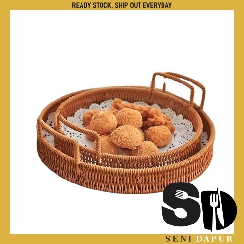 SD Rattan Tray Dulang Rotan Hidang Makanan Hiasan Rumah 3Sizes Round ...