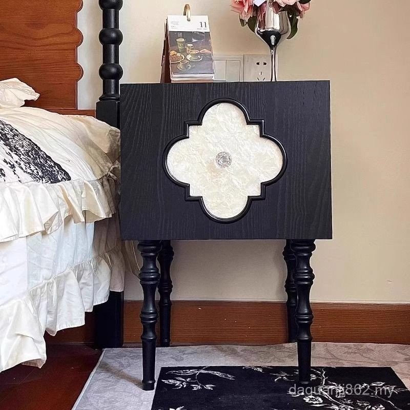 French Retro Black White Waxwood Solid Wood Shell Small Head Cabinet ...