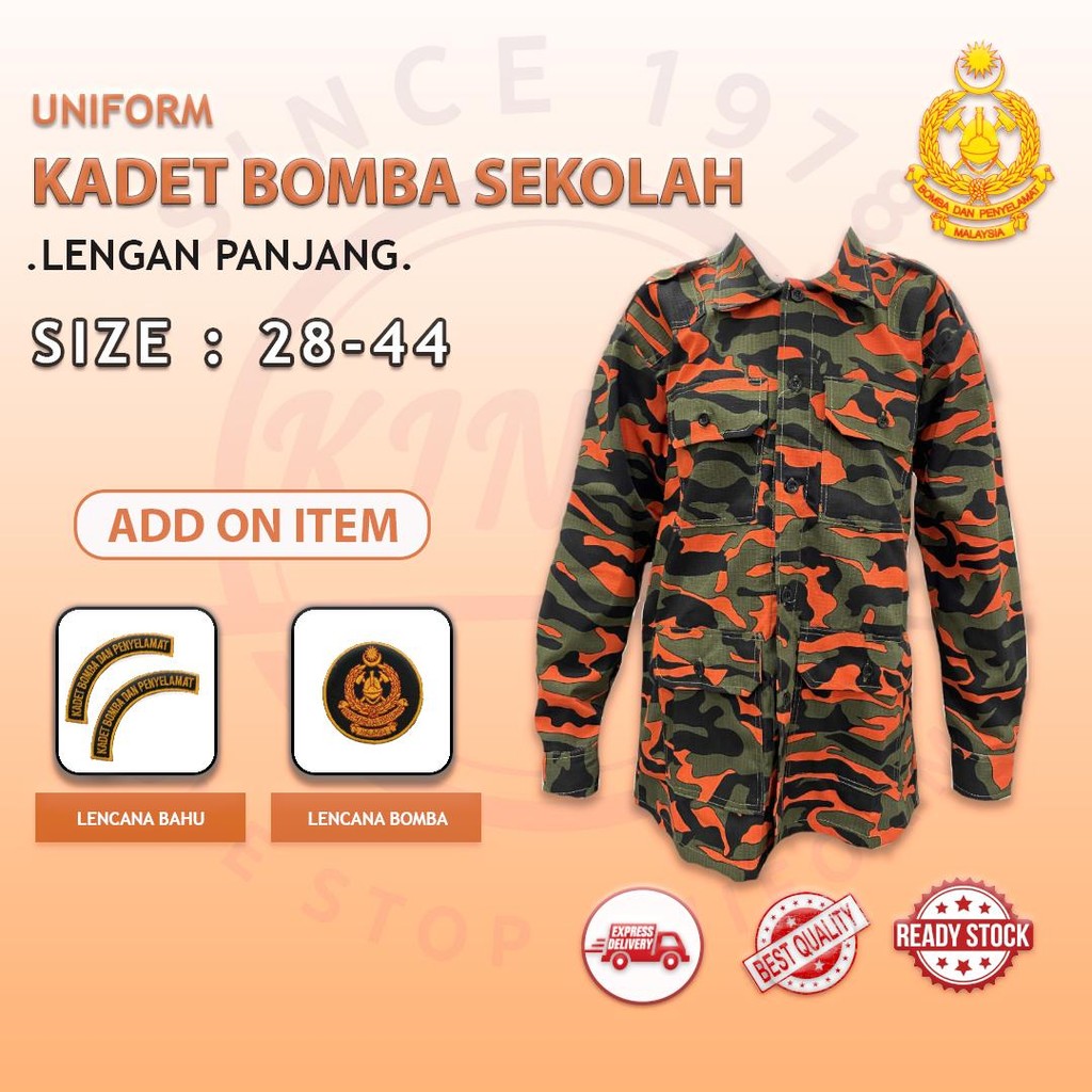 Kadet Bomba Sekolah Kemeja Celoreng Lengan Panjang Kain Tebal Lencana ...