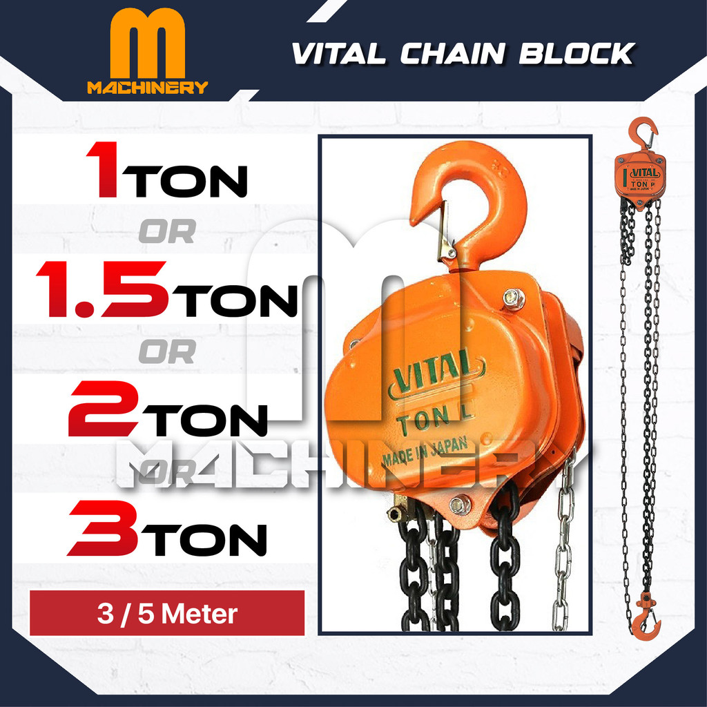 M.Machinery VITAL Chain Block (1Ton 1.5Ton 2Ton 3Ton) x (3Meter/5Meter ...