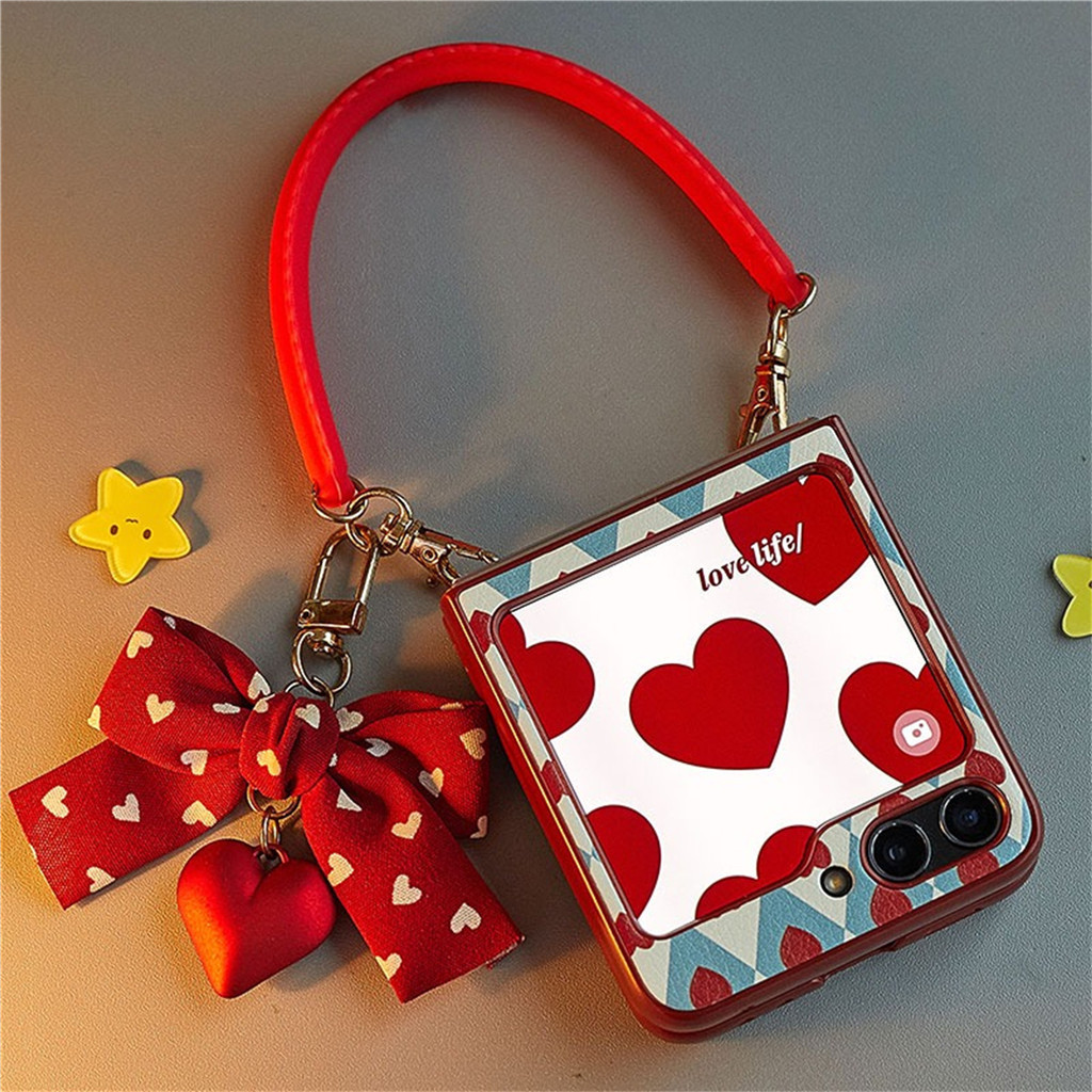 Korean Cute Love Heart Bow Pendant Phone Case with Bracelet Chain for ...