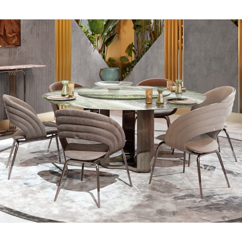 Italian Light Luxury Round Dining Table Marble Three-Class Stainless ...