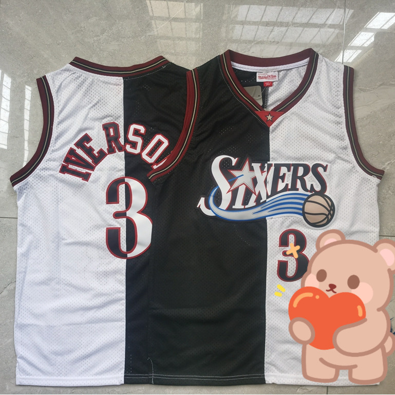 Men's 2023NBA Philadelphia 76ers Allen Iverson Black/White Color ...