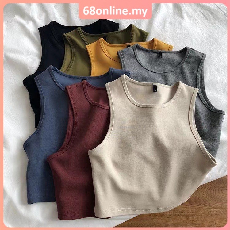 [Johor Seller] Summer Tanks Top Retro Crop Top High Waist Slimming ...
