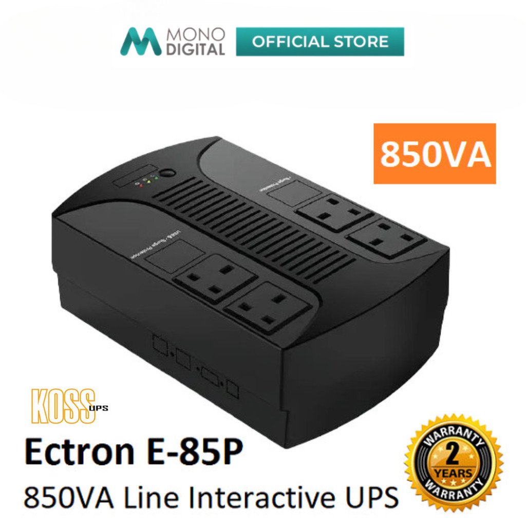 KOSS E-85E / E-85P 850V ECTRON LINE-INTERAVTIVE UPS AVR WITH 4x BRITISH SOCKETS + 2 IEC SOCKETS ...