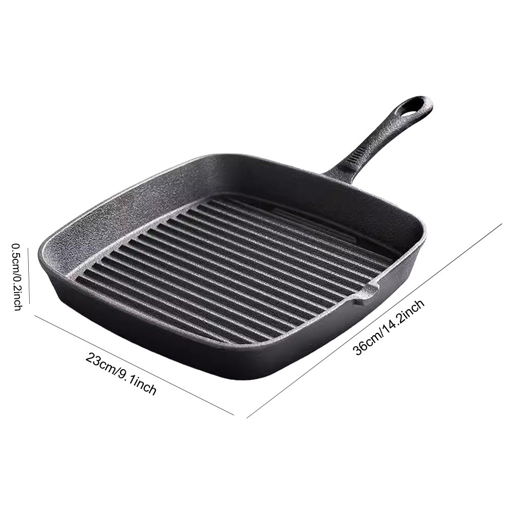 Cast Iron Household Square Stripes Frying Steak Pan Non-coated No ...