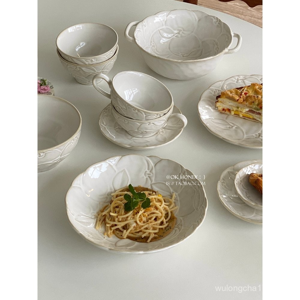 Ins Relief Kiln Glaze Kesemak Ruyi Pinggan Seramik Oren Cawan Kopi ...