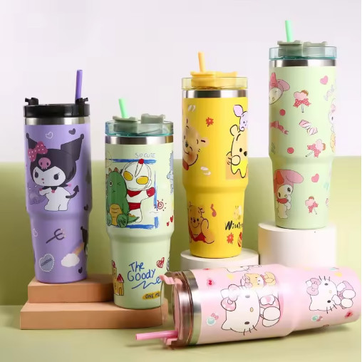 Hello Kitty 900ML Thermos Cup Anime Kuromi Cinnamoroll High Capacity ...