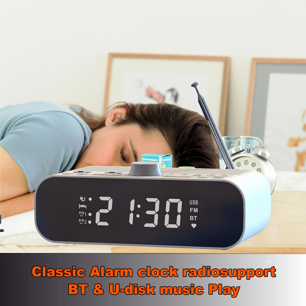Digital Alarm Clock Radio LED Display FM Radio Rechargeable Clock Radio ...