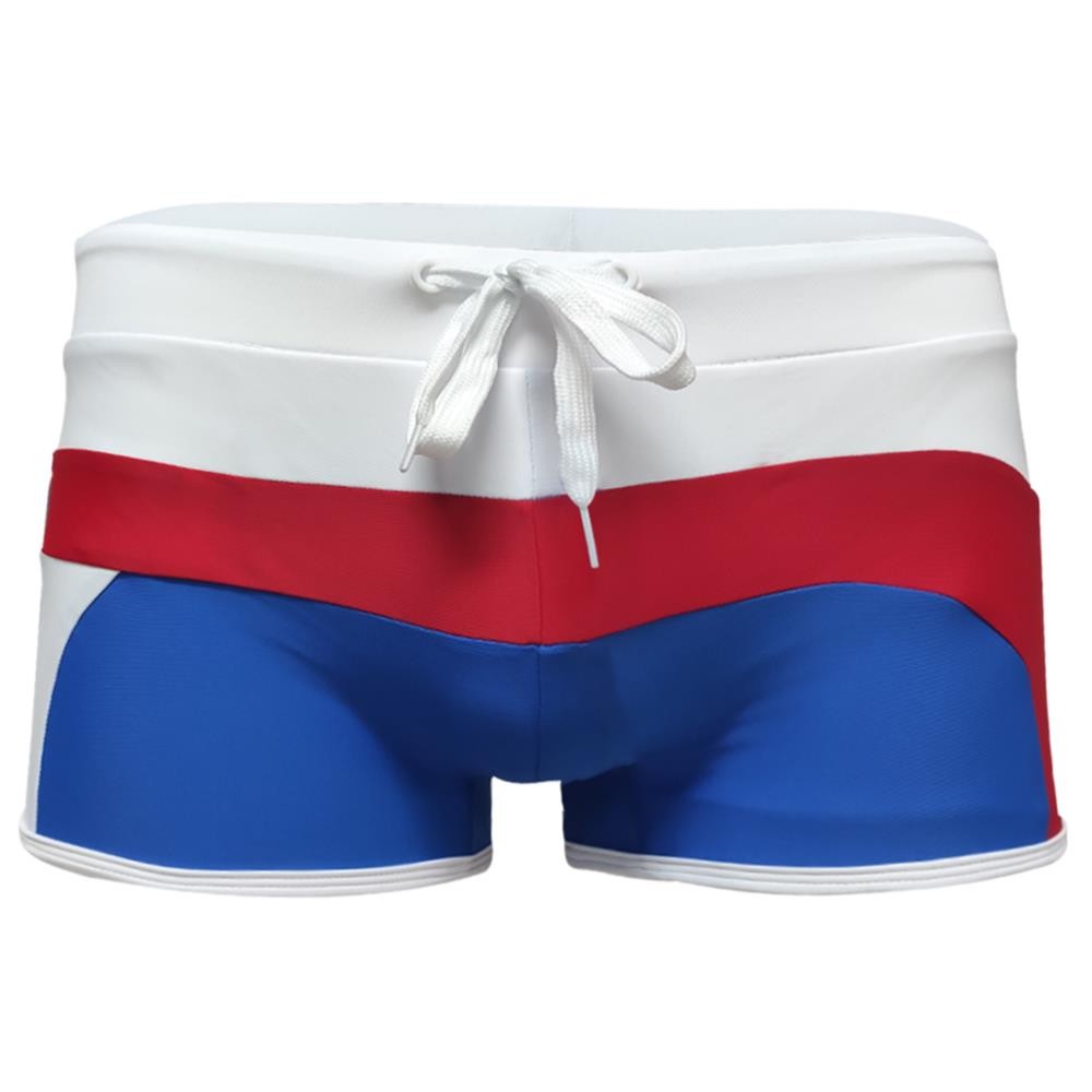 Men's boxer swim trunks fashionable color-blocking drawstring with ...