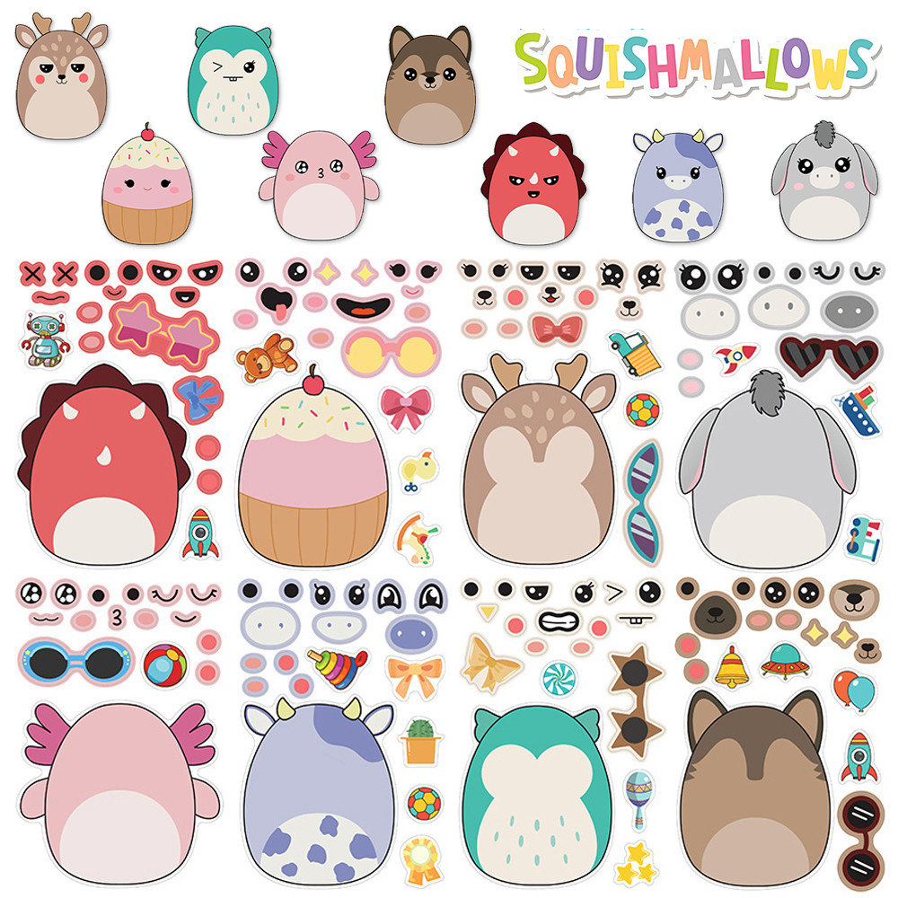 MUYA 8 Sheets/Set Squishmallow Stickers Waterproof Make a Face Puzzle ...