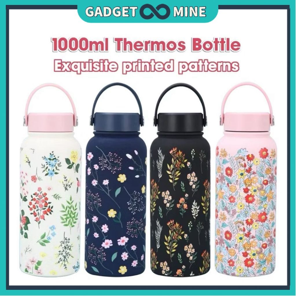 1000ML Termos Botol Corak Bunga Tahan Sejuk Stainless Steel Thermos ...