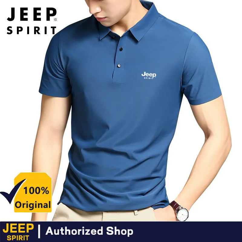 JEEP SPIRIT Men's Solid Color Polo Shirt Short Sleeve 9 Color Plus Size ...