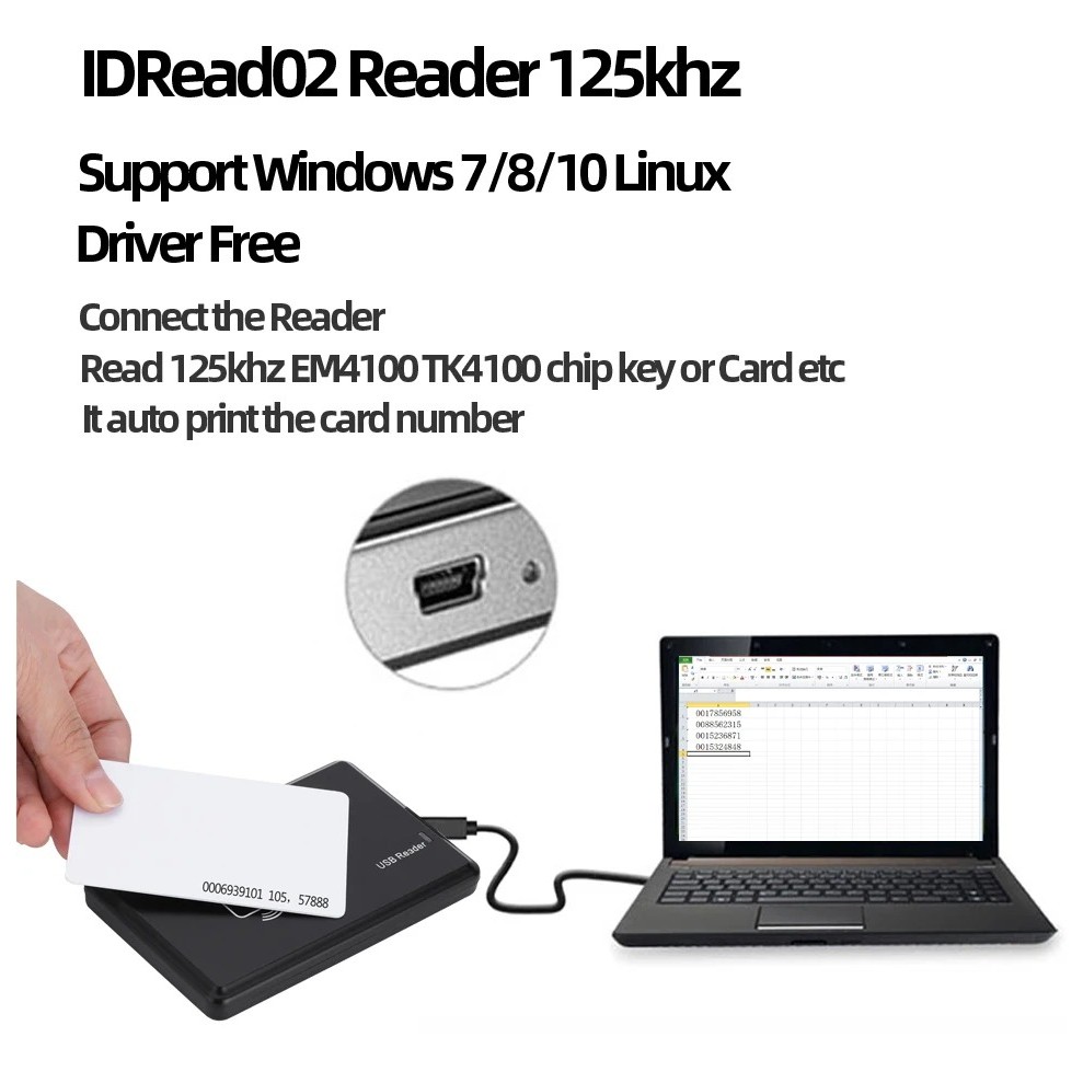 125khz RFID Reader USB Port EM4100 TK4100 125khz ID Contactless ...