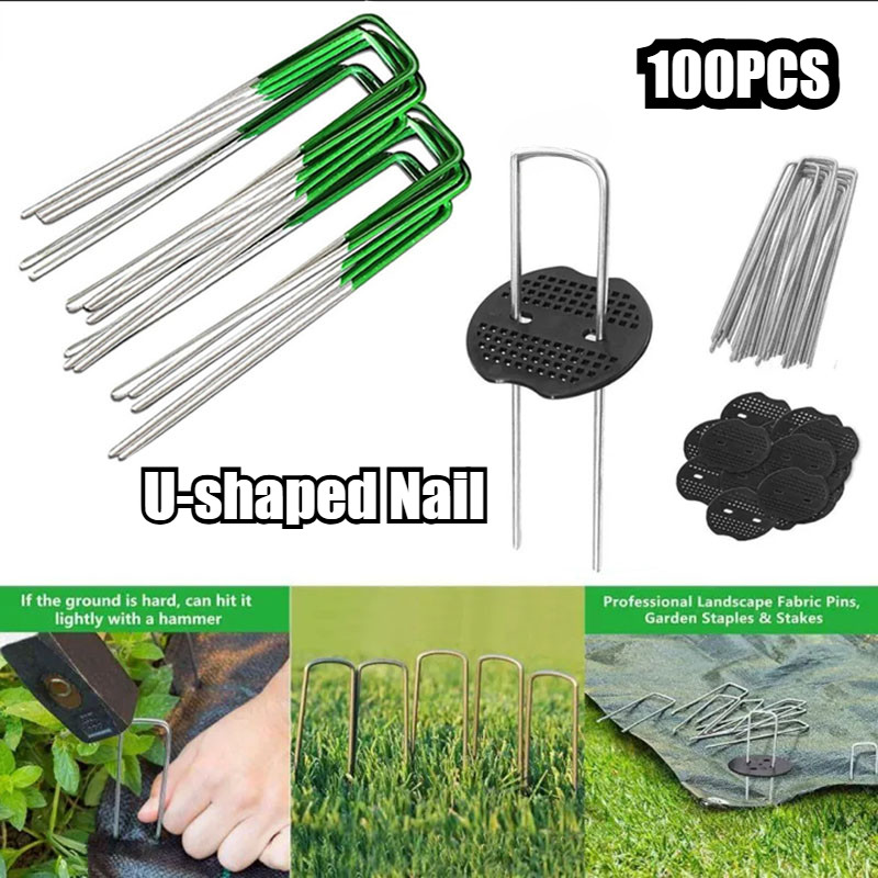 100Pcs DIY Metal U Pins Artificial Grass Turf Mat Pegs Staples Garden ...