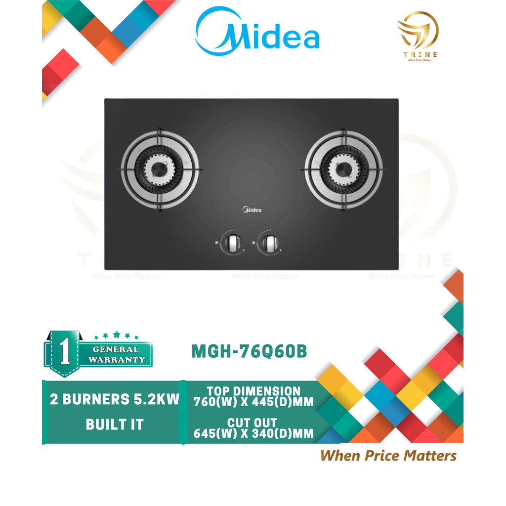 MIDEA TEMPERED GLASS BUILT-IN GAS HOB / 5.2KW BURNERS / SAFETY DEVICE ...