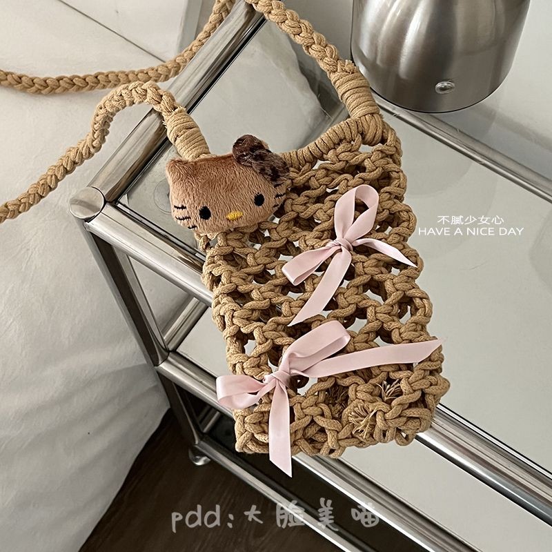 Diagonal Mobile Phone Bag Hand-Woven Summer Vacation Beach Bag Portable ...