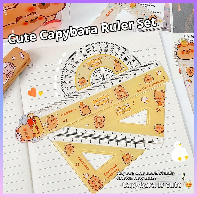 Capybara Ruler Set Cute Stationery Kit 4Pcs Triangle Ruler Protractor ...