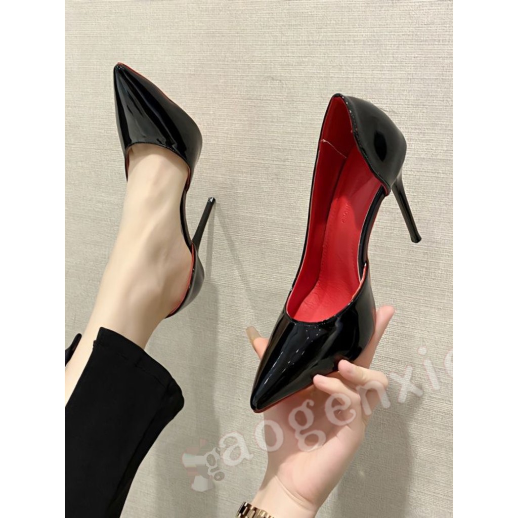 Black High Heels Women's Stiletto Heel 2025 New Style Side Hollow 10cm ...