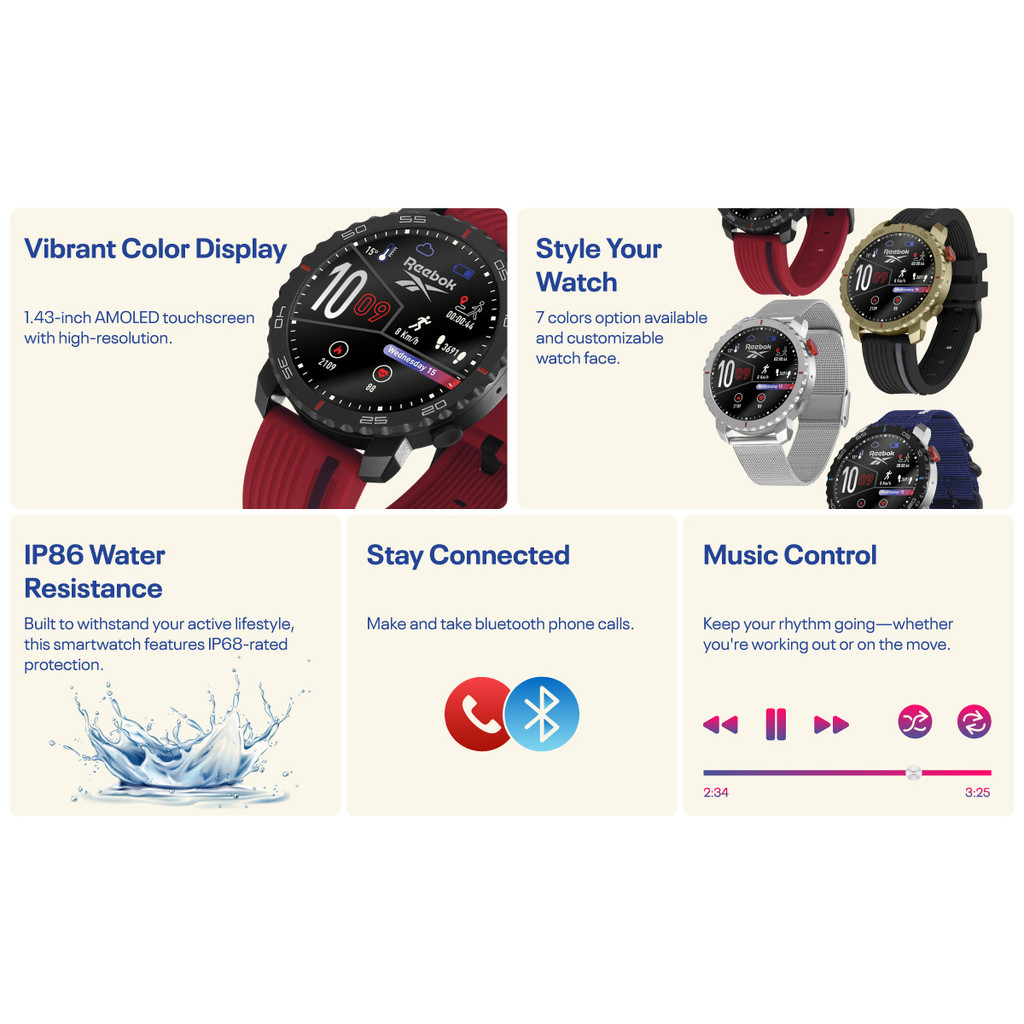 Reebok Champ | Unisex Smartwatch | RV-CMF-G0-A1NN-BB | Batik Blue ...