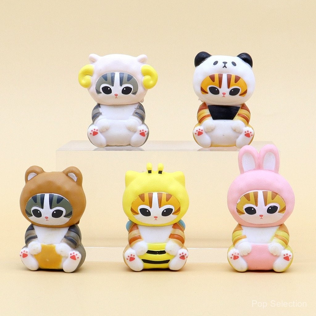 5Pcs/Set 4.5cm Cartoon Anime Mofusand Shark Cat Bee Cat Panda Cat ...