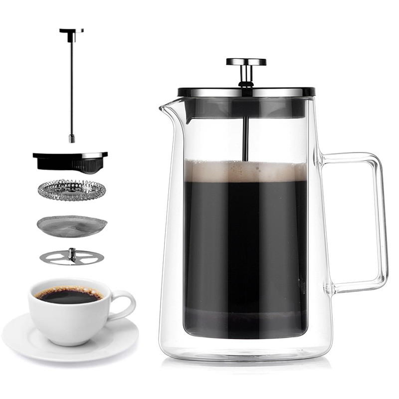 350/650/1000ML French Press Double-walled Glass Coffee Pot Filter ...