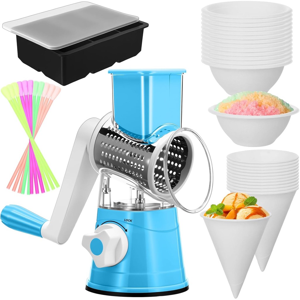 142 Pcs Manual Shaved Ice Maker Machine Set Include 20 Cone Cups, 20 ...