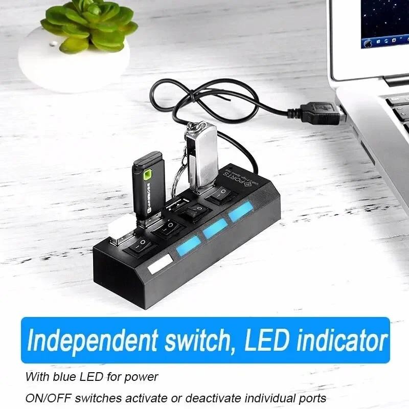USB 2.0 Hub Multi Port USB Splitter High Speed Hub Use Power Adapter 4/ ...