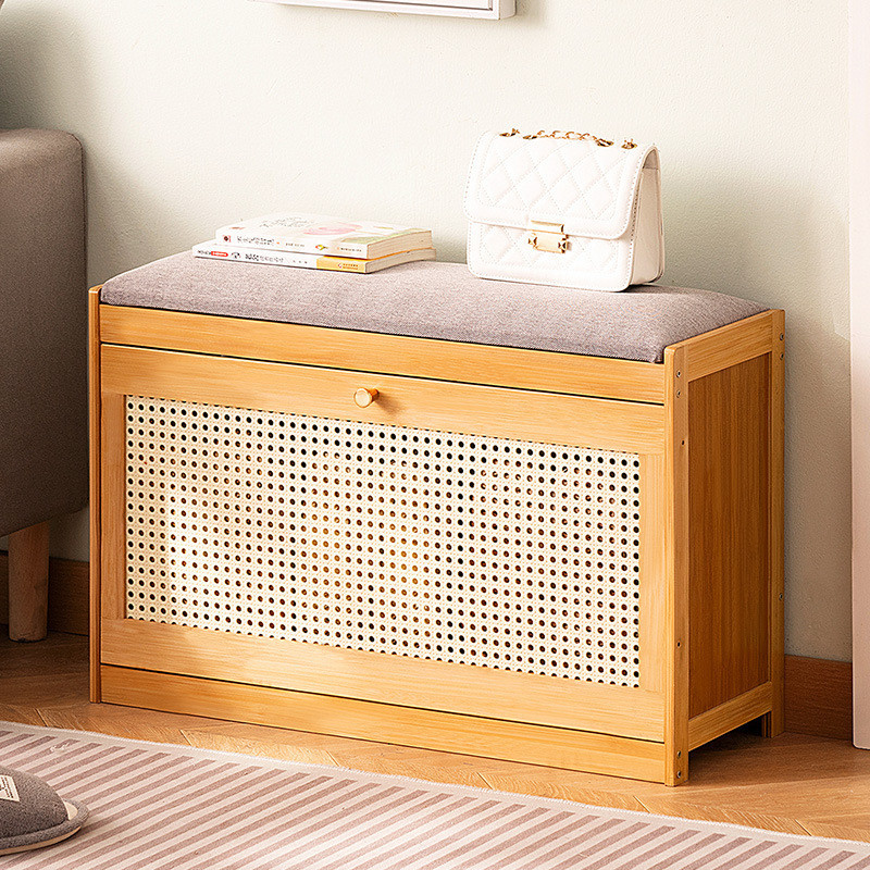 Bamboo Entryway Bench with Flip-Down Shoe Storage - 50/70cm Multi ...